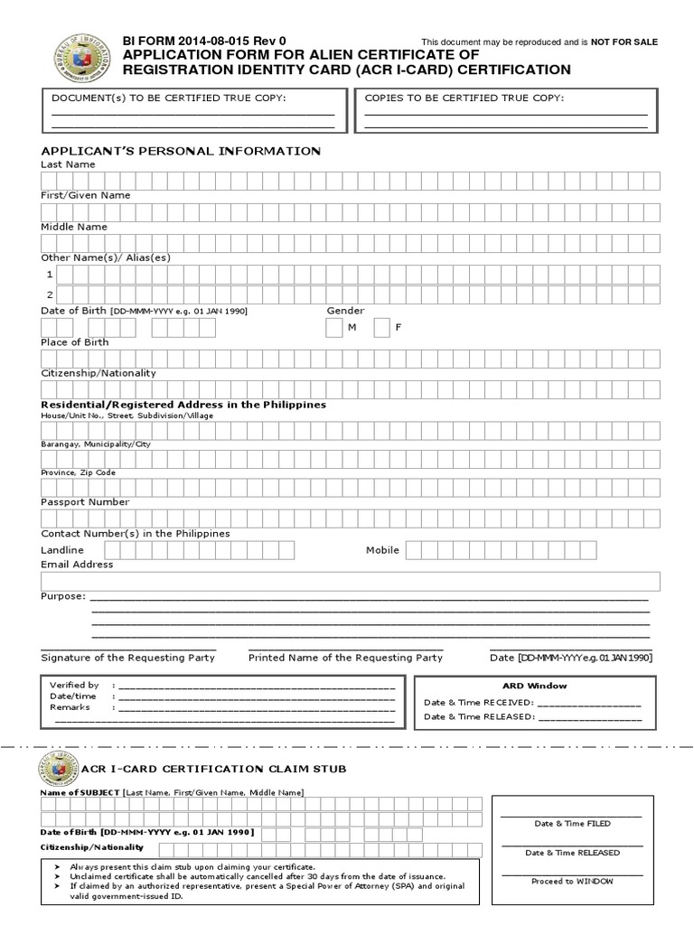 Application Form For ACR I-Card Certification | PDF | Identity Document ...