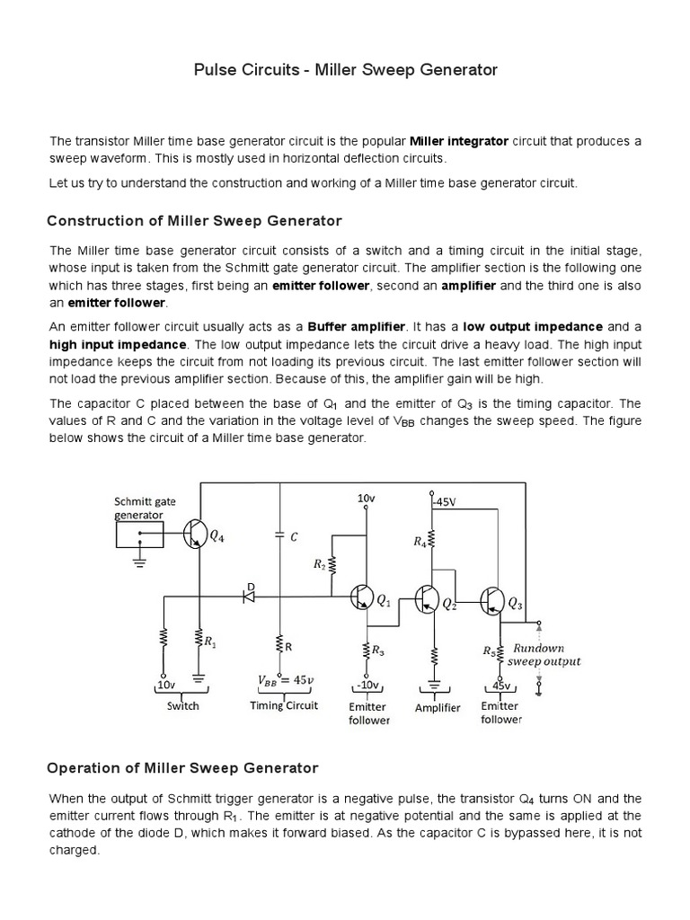 Pulse Circuits - Miller Sweep Generator | PDF | Amplifier | Electronic ...