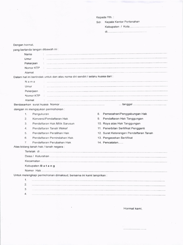 Form Pendaftaran Pengukuran Ke BPN Batang | PDF