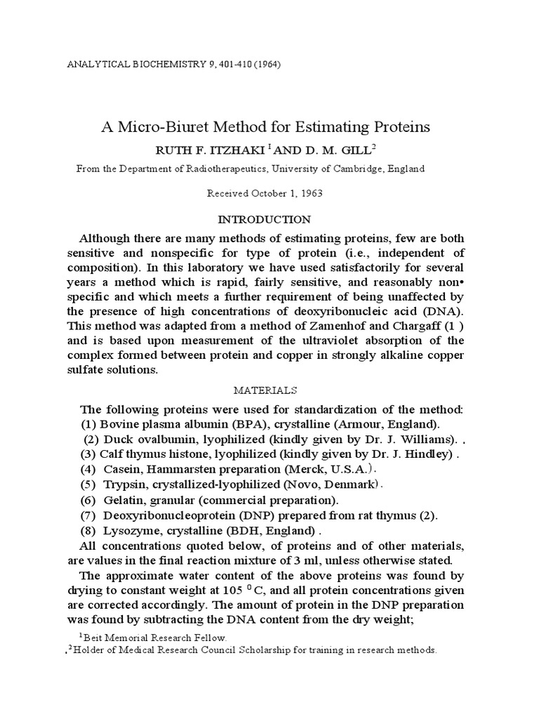 A Micro-Biuret Method For Estimating Proteins | PDF | Proline | Amino Acid