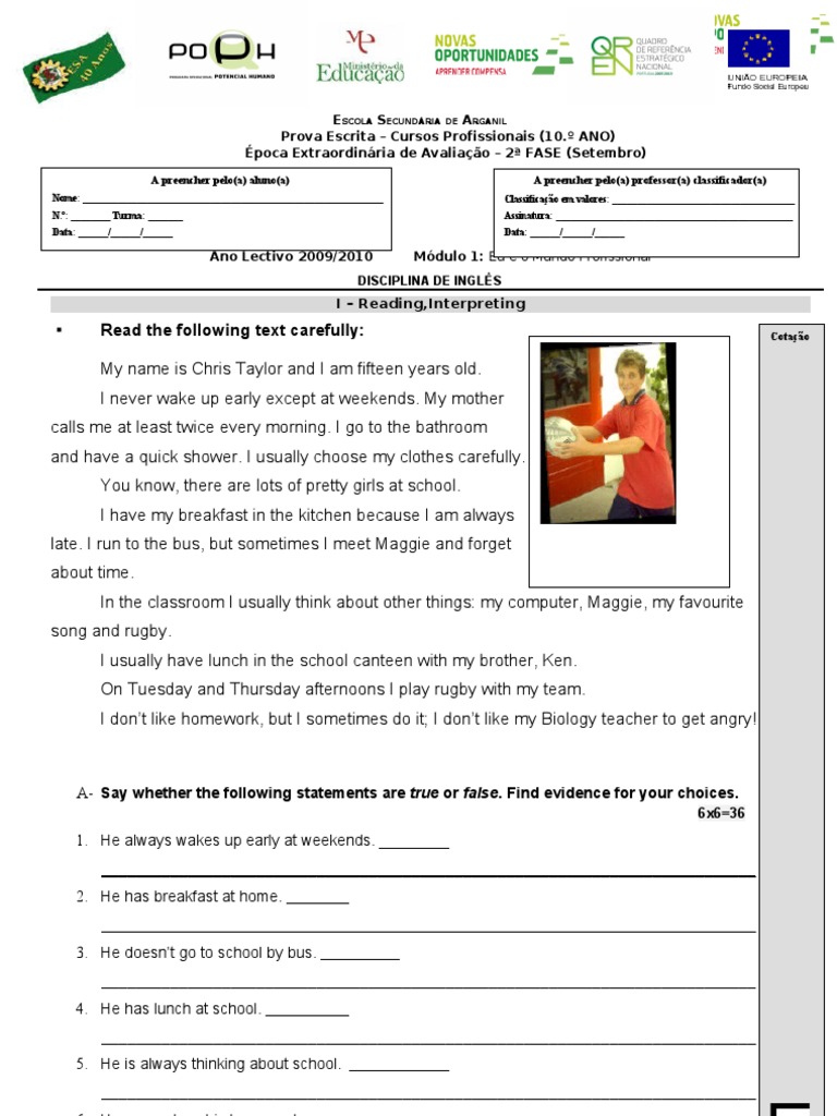 Read The Following Text Carefully:: I - Reading, Interpreting | PDF ...