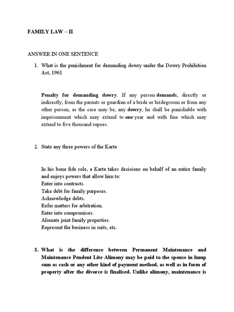 FAMILY LAW Questions | PDF | Intestacy | Alimony