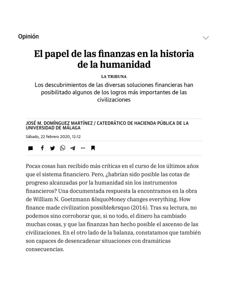 El Papel de Las Finanzas en La Historia de La Humanidad - Diario Sur | PDF | Bancos | Deuda