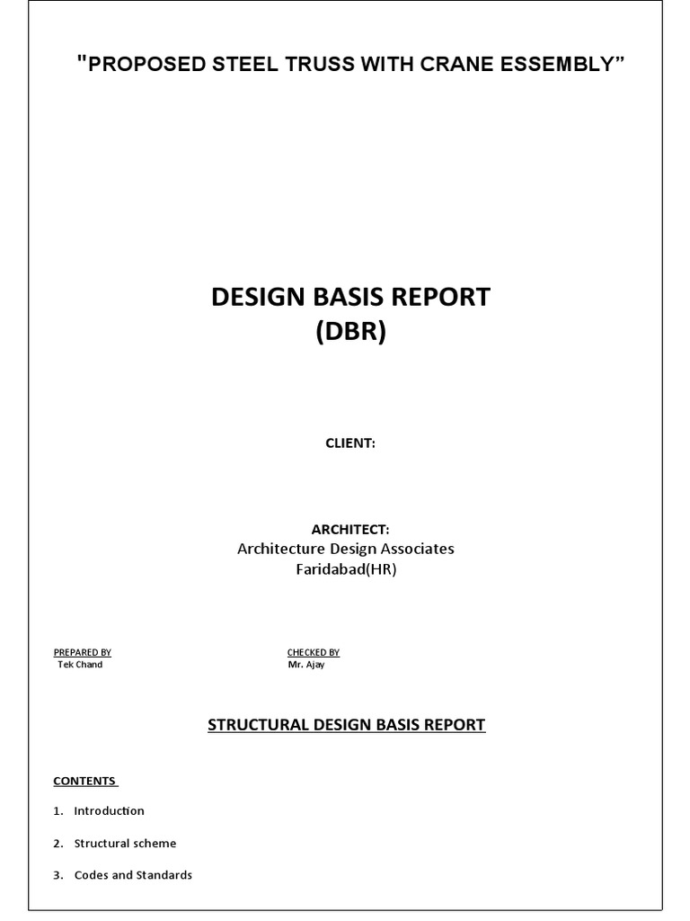 Design Basis Report (DBR) : Proposed Steel Truss With Crane Essembly ...
