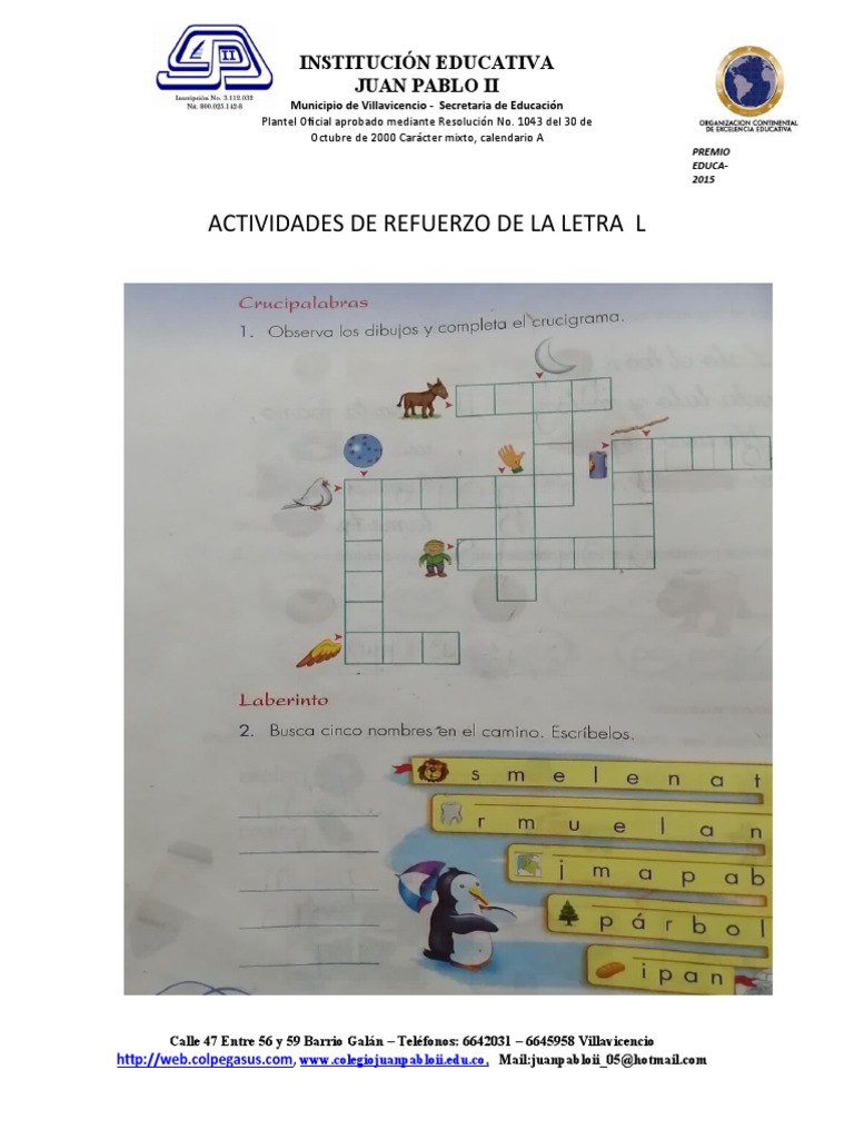 Actividades de Refuerzo de La Letra L | PDF