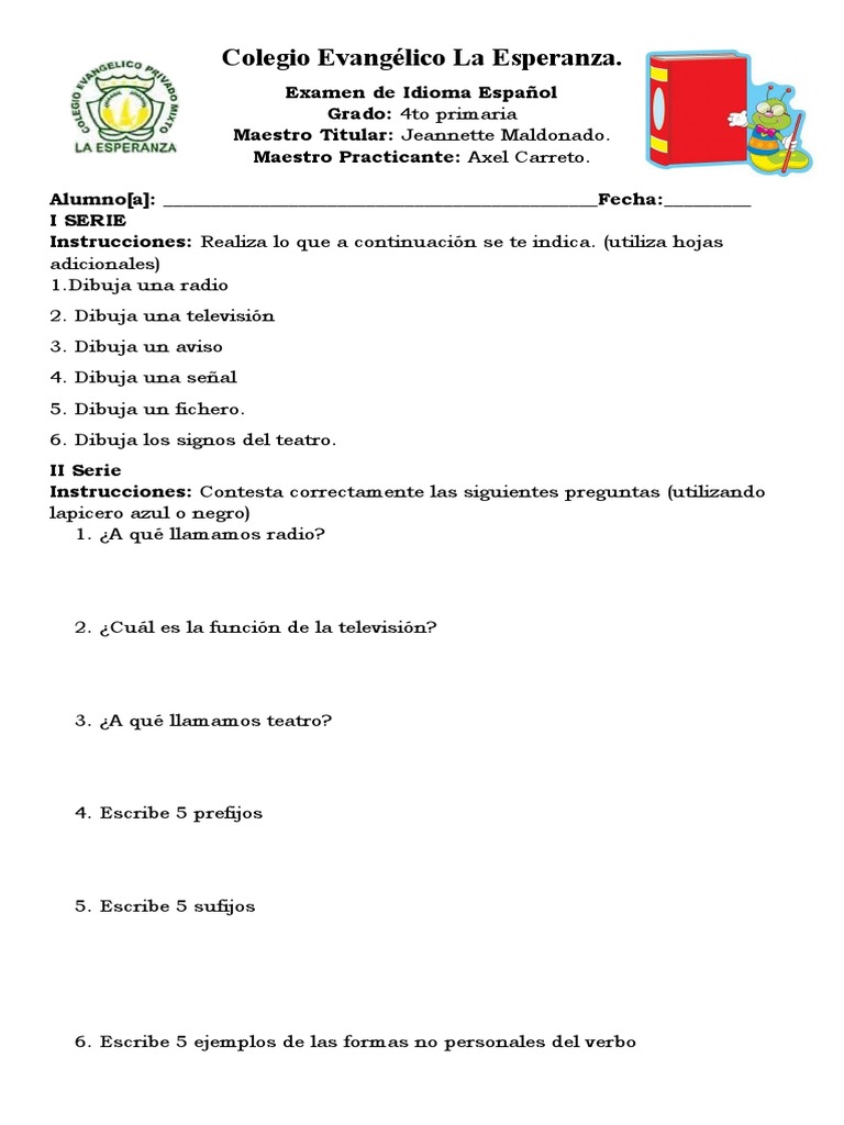 Examen de Español 4to Primaria | PDF | Idiomas