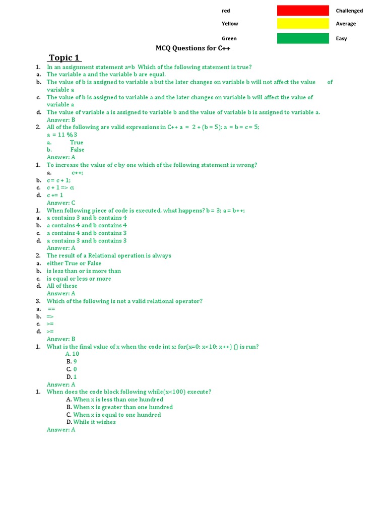 C++ MCQ Practice Questions | PDF | Parameter (Computer Programming) | Subroutine
