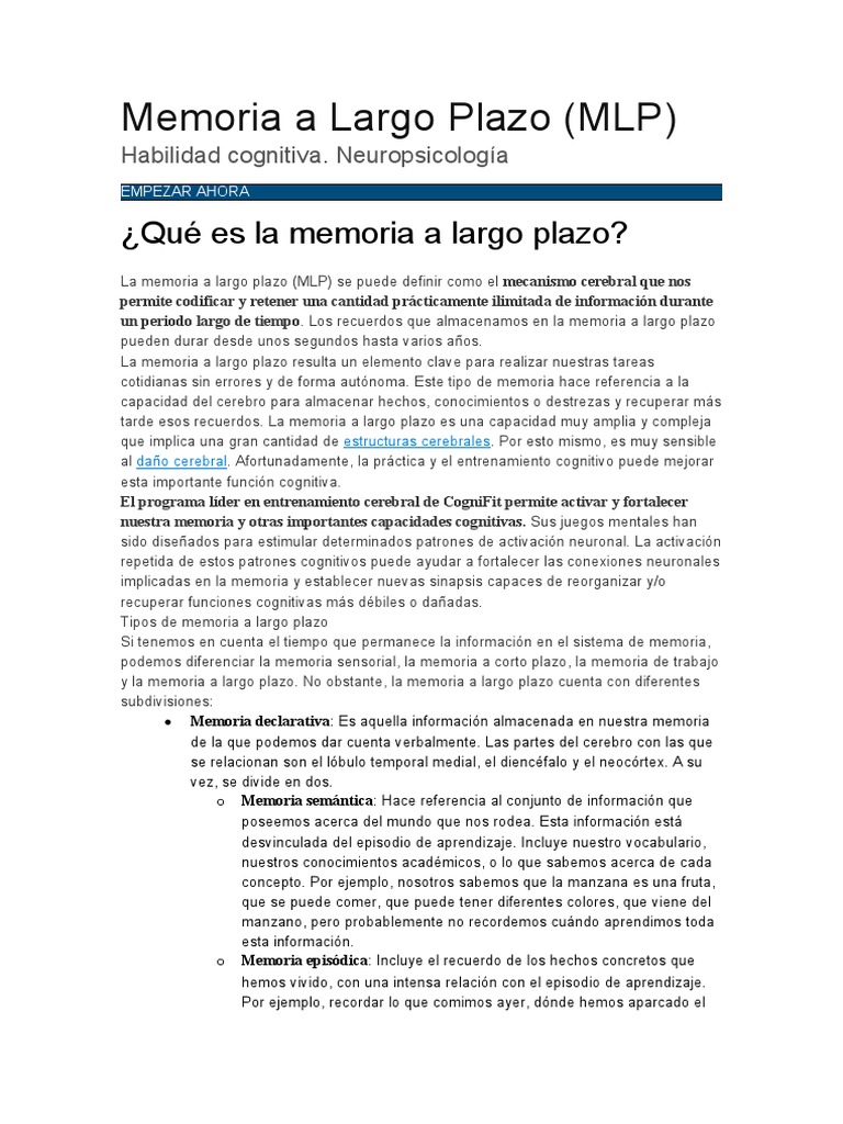 Memoria A Largo Plazo | PDF