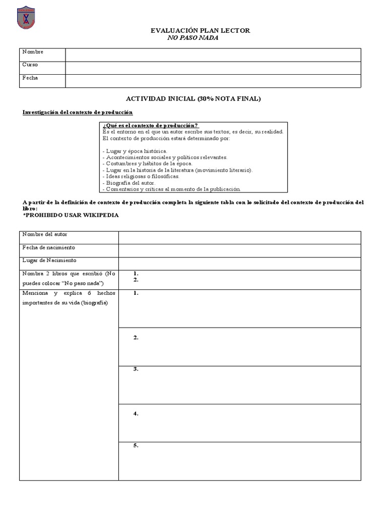 Actividad Libro No Paso Nada | PDF