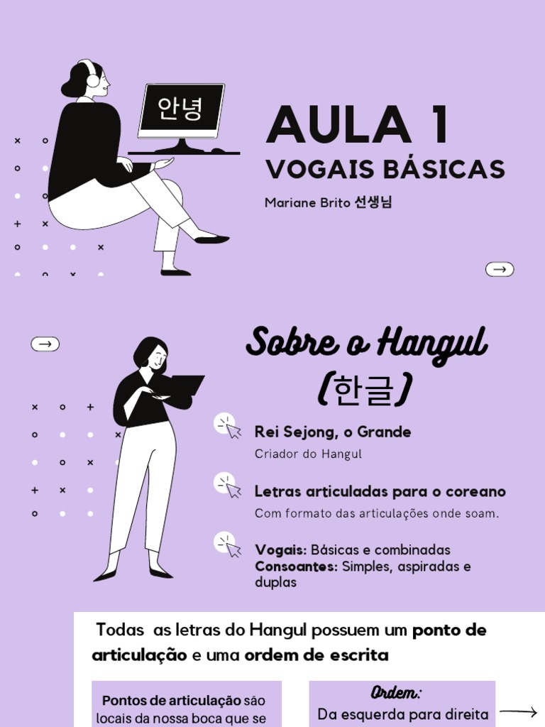 Aula Coreano 1 - Vogais Básicas | PDF | Vogal | Idiomas
