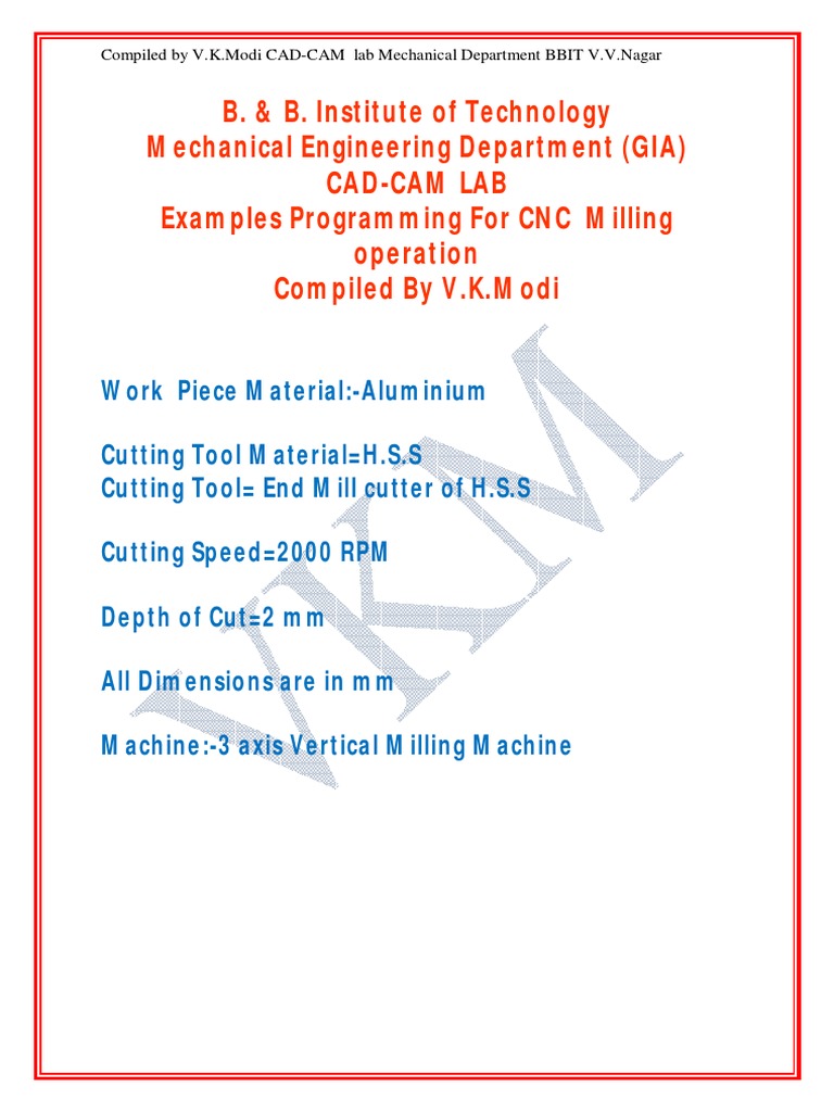 CNC Milling Program For CAM Compiled by V.K.Modi | PDF