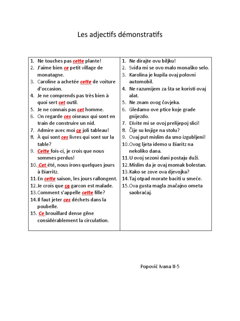 Les adjectifs démonstratifs en français | PDF