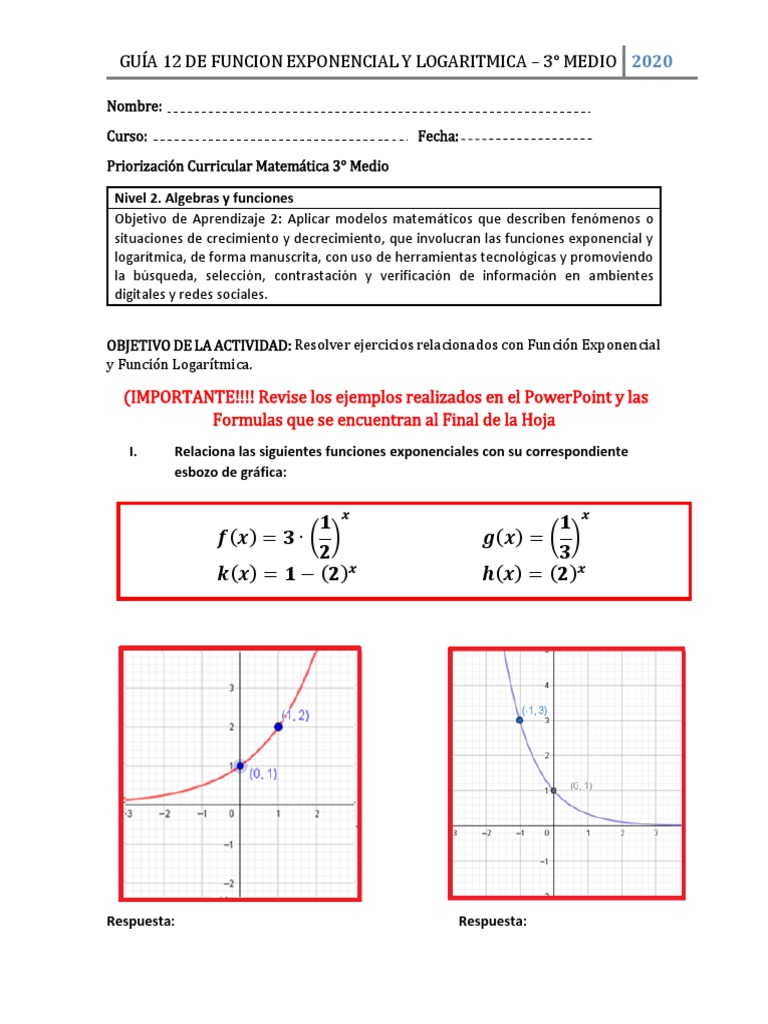 3medio MS JC Matematica Guia 12-F.-exponencial-y-Logaritmica | PDF | Logaritmo | Funcion exponencial