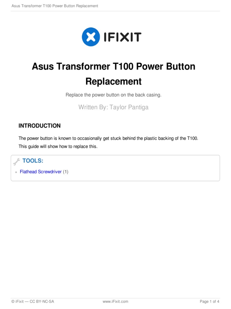 Asus Transformer T100 Power Button Replacement | PDF
