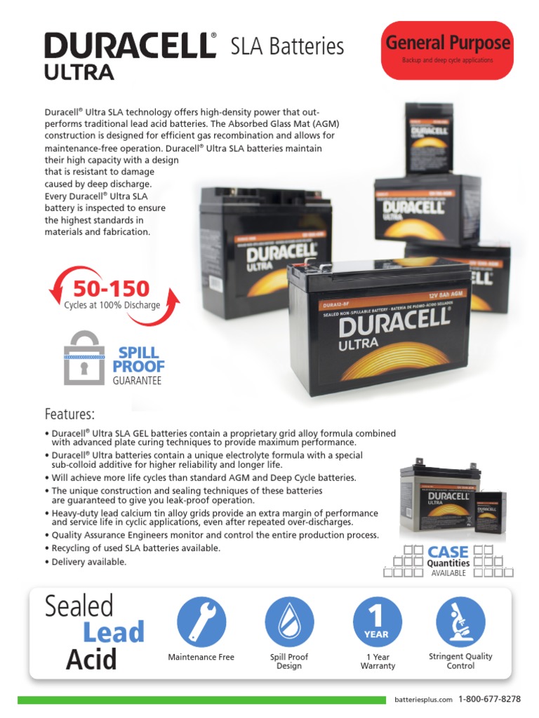 Duracell Ultra SLA General Purpose Product Sheet ID3713 | PDF