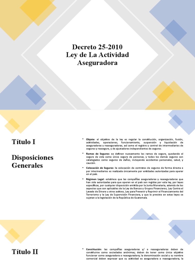 2 Resumen Ley Actividad Aseguradora, Título 1 al 4 | PDF | Reaseguro | Seguro
