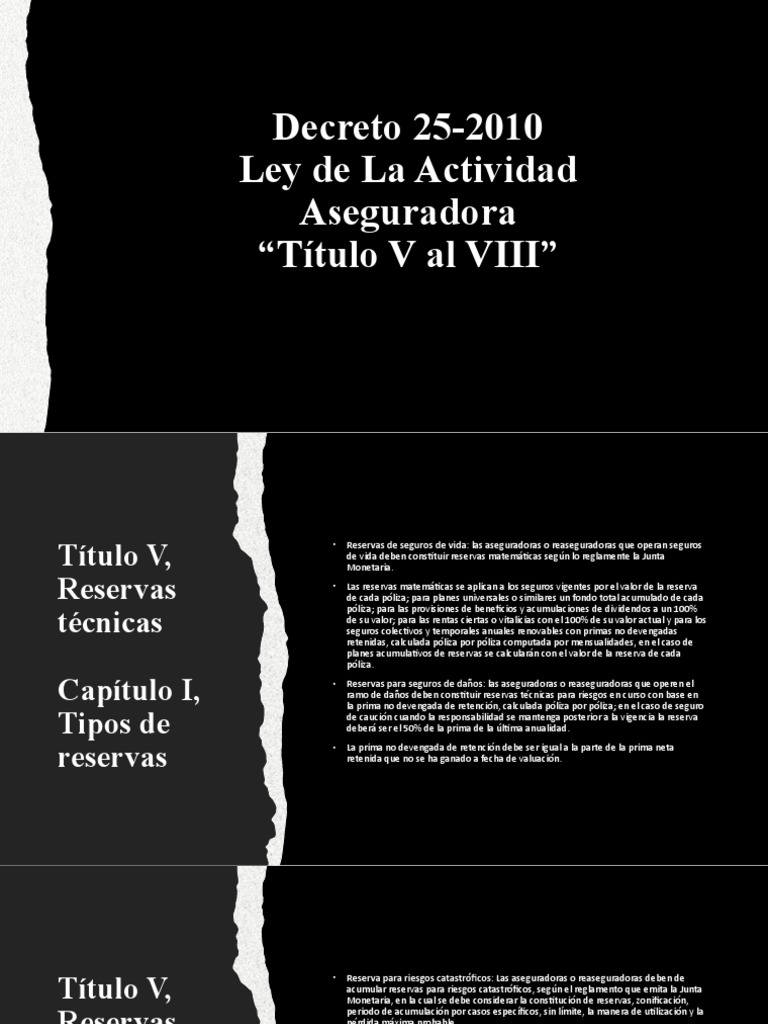 4 Resumen Ley Actividad Aseguradora, Título 5 Al 8 | PDF | Reaseguro | Seguro