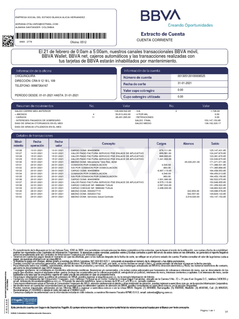 Ejemplo De Extracto Bancario En Formato Pdf Conciliación Bancaria