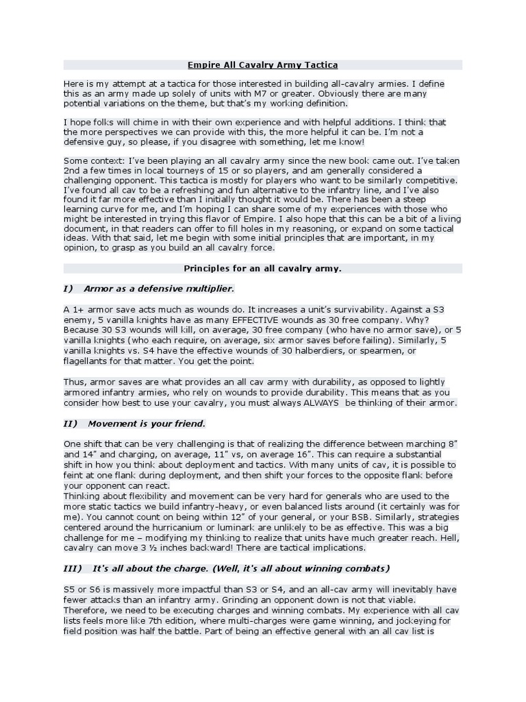 Empire All Cavalry Army Tactica | PDF | Cavalry | Flanking Maneuver