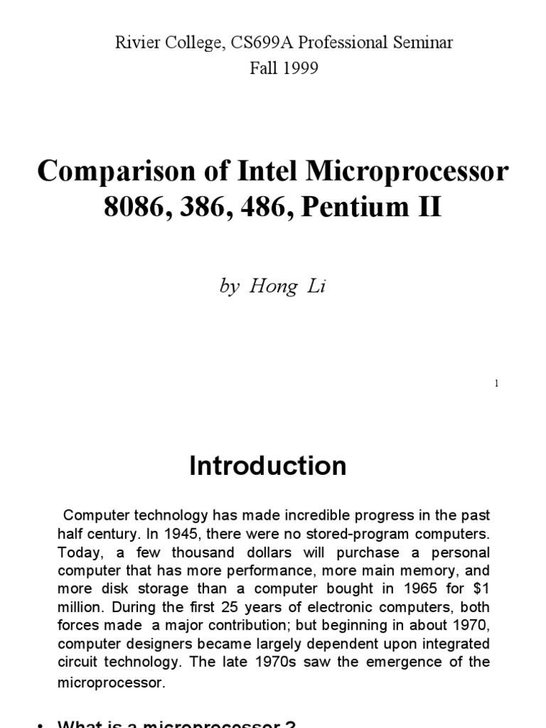 Comparison of Intel Microprocessor 8086, 386, 486, Pentium II | PDF ...