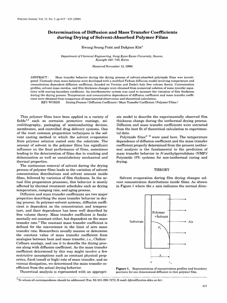 Determination of Diffusion and Mass Transfer Coefficients During Drying ...