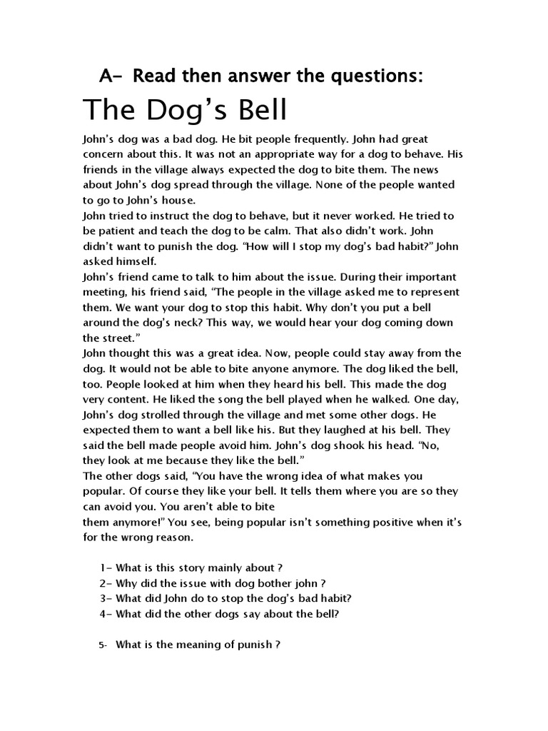 The Dog's Bell: A-Read Then Answer The Questions | PDF | Language Arts ...