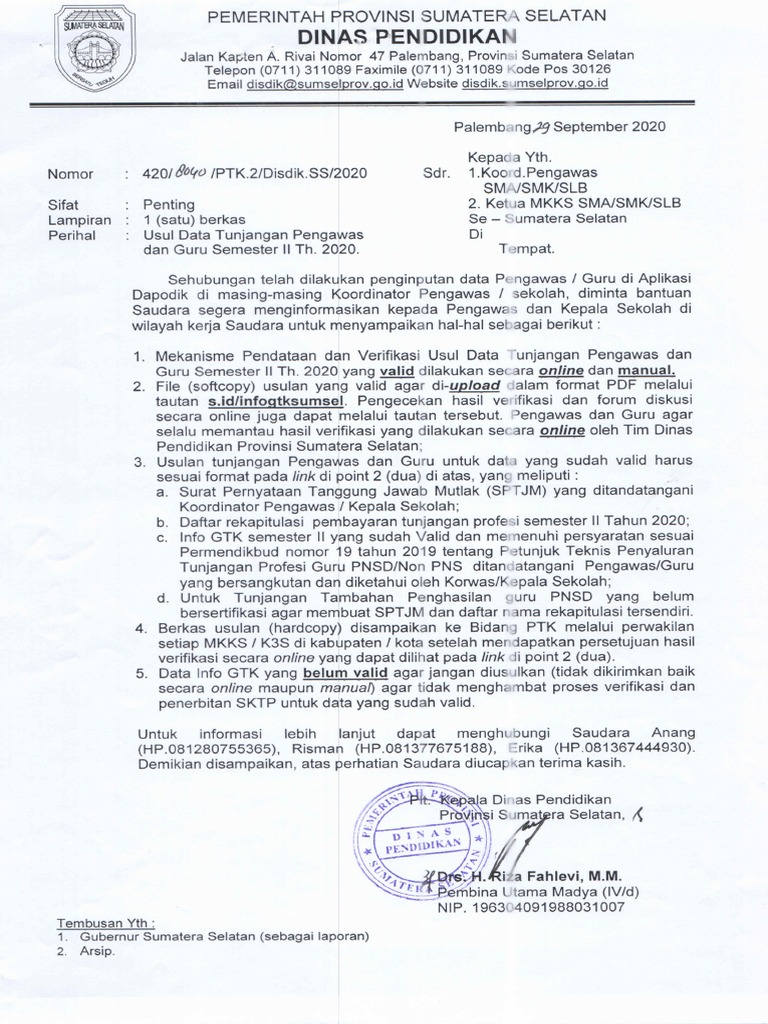 Edaran Disdik Prov Sumsel | PDF