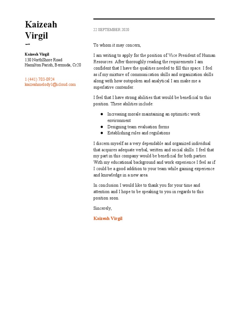 Human Resource Cover Letter | PDF