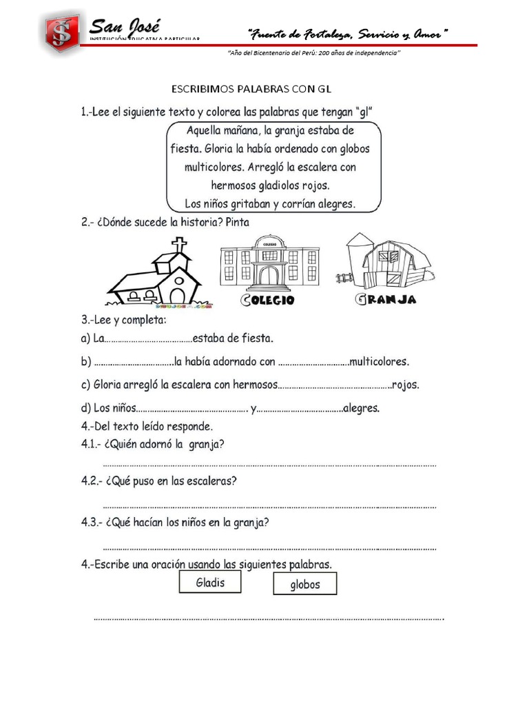 COMUNICACIÓN Escribimos Palabras Con GL | PDF