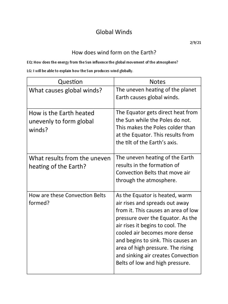 Global Winds Notes | PDF | Atmospheric Circulation | Wound