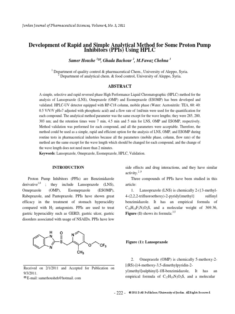 Development of Rapid and Simple Analytical Method For Some Proton Pump ...