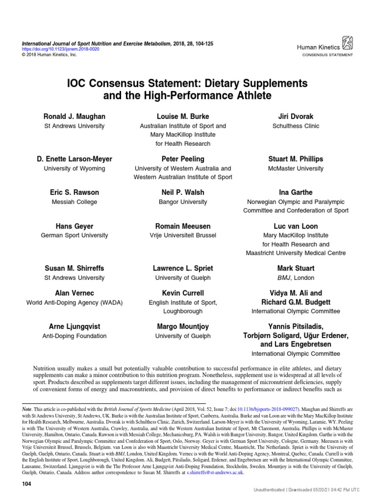 IOC Consensus Statement: Dietary Supplements and The High-Performance ...