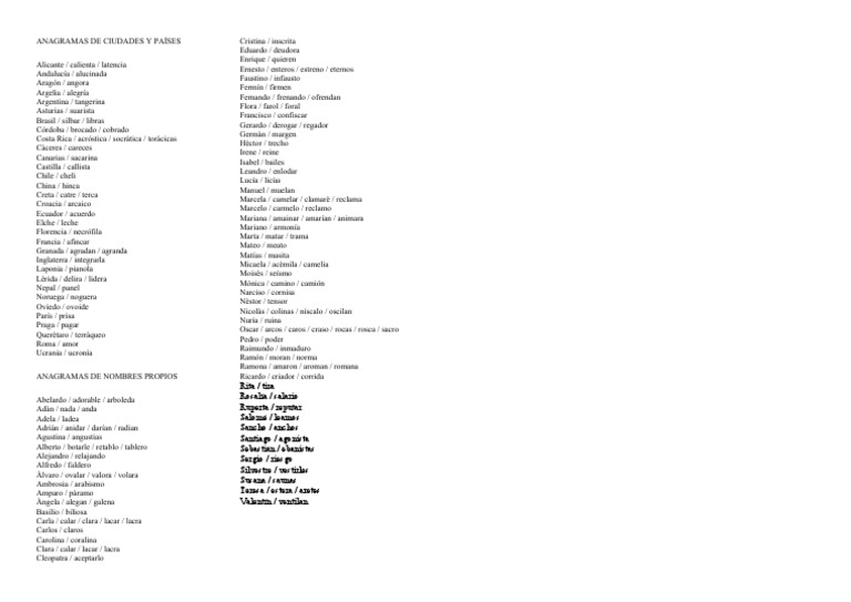 Anagramas de Ciudades y Paises | PDF