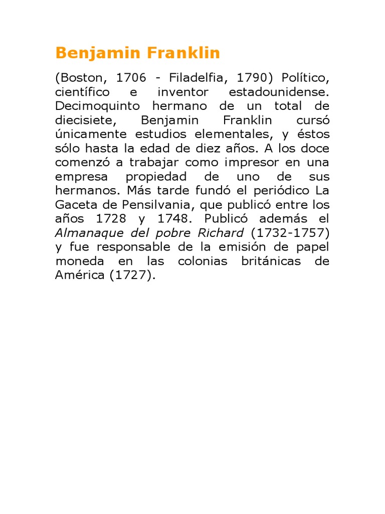 Benjamin Franklin | PDF | Benjamin Franklin | Naturaleza