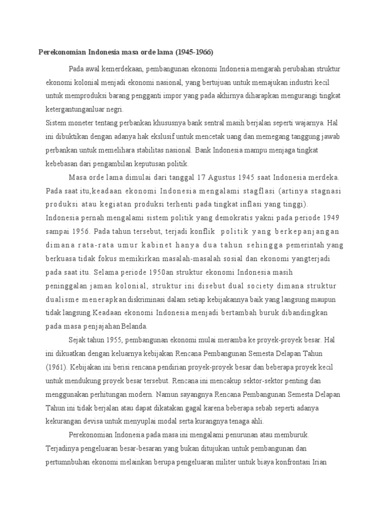 Perekonomian Indonesia Masa Orde Lama | PDF