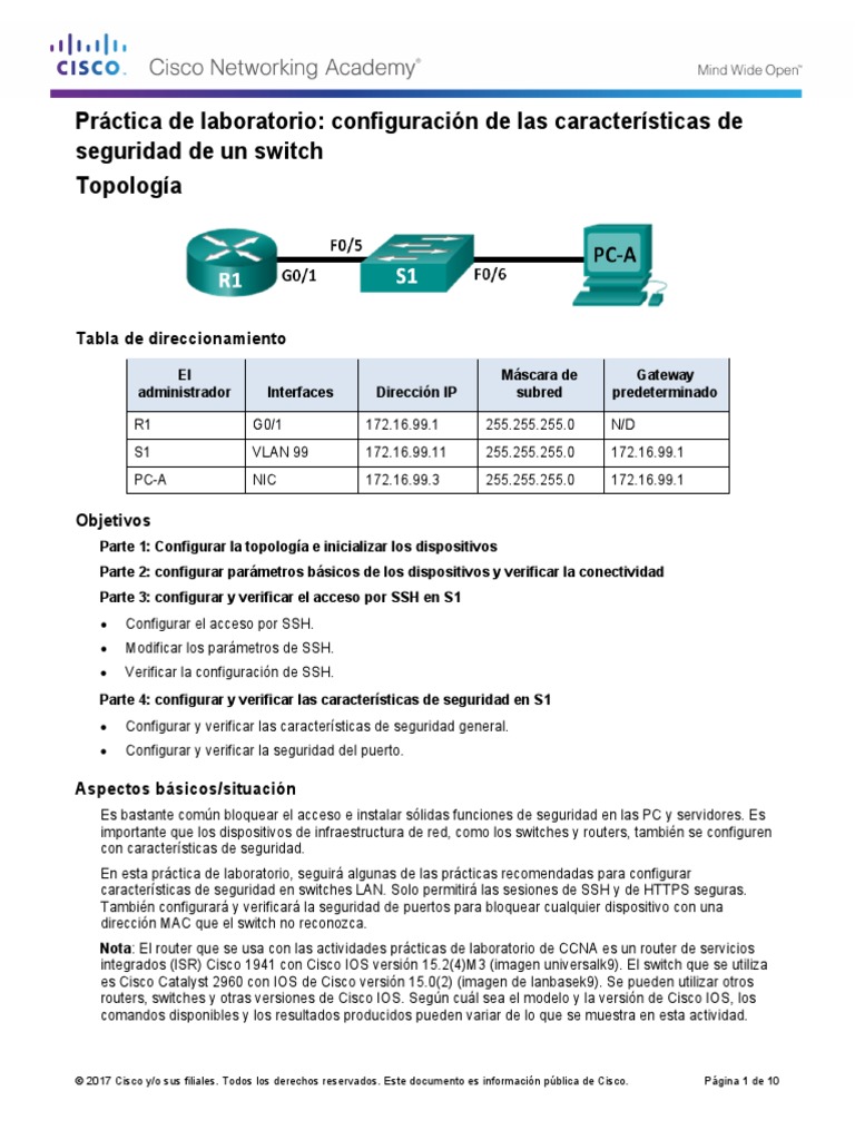 5.2.2.9 Lab - Configuring Switch Security Features - Resuelto | PDF | Enrutador (Computación ...