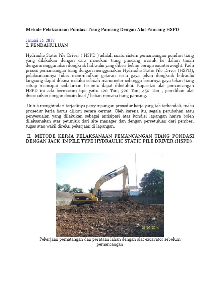 Metode Pelaksanaan Pondasi Tiang Pancang Dengan Alat Pancang HSPD | PDF
