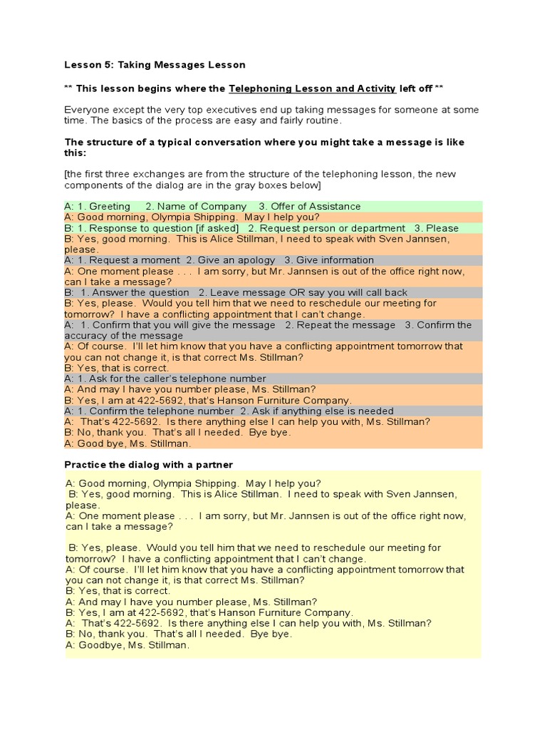 Taking Phone Messages Effectively | PDF