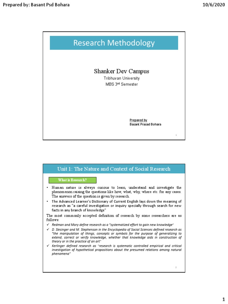 1.-Research-Methodology MBS 3rdsem Unit1 BB | PDF | Theory | Social Research