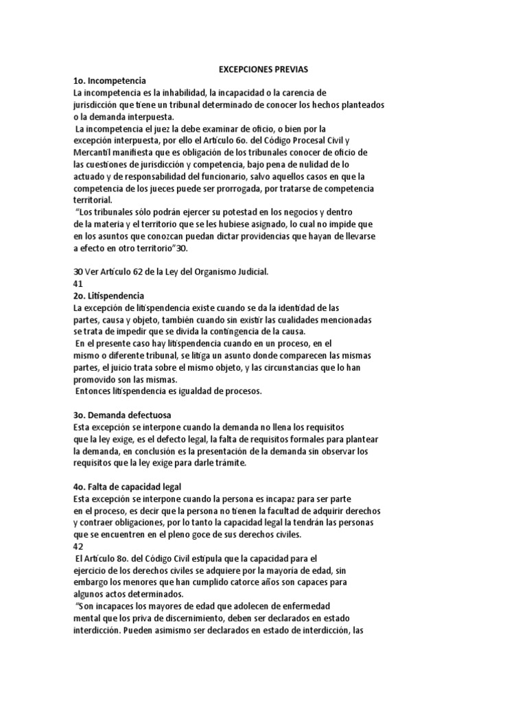 Excepciones Previas | PDF | Evidencia (ley) | Ley procesal