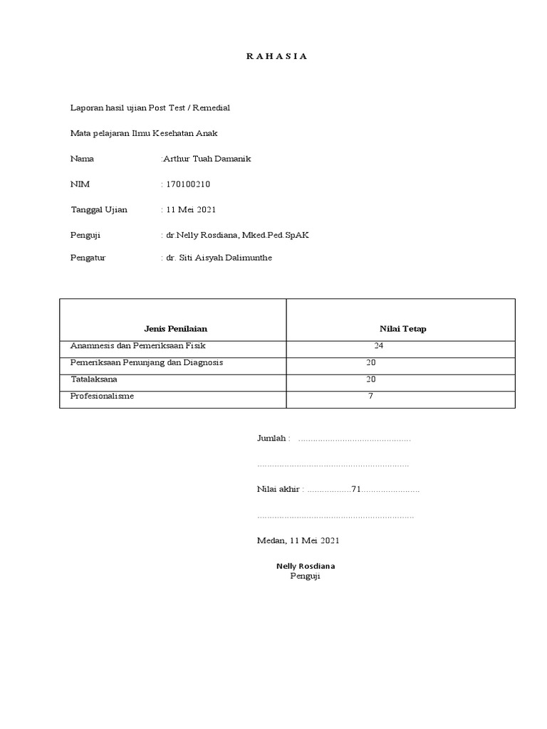 LBR Penilaian Post Test Arthur TD | PDF