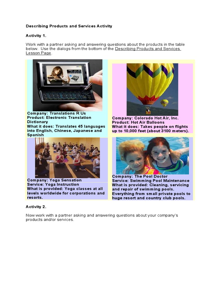 Product and Service Descriptions Activity | PDF