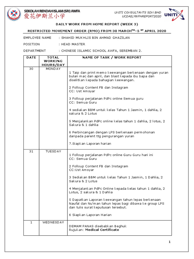 Sri Awfa Daily Work From Home Report Week 3. | PDF | Business