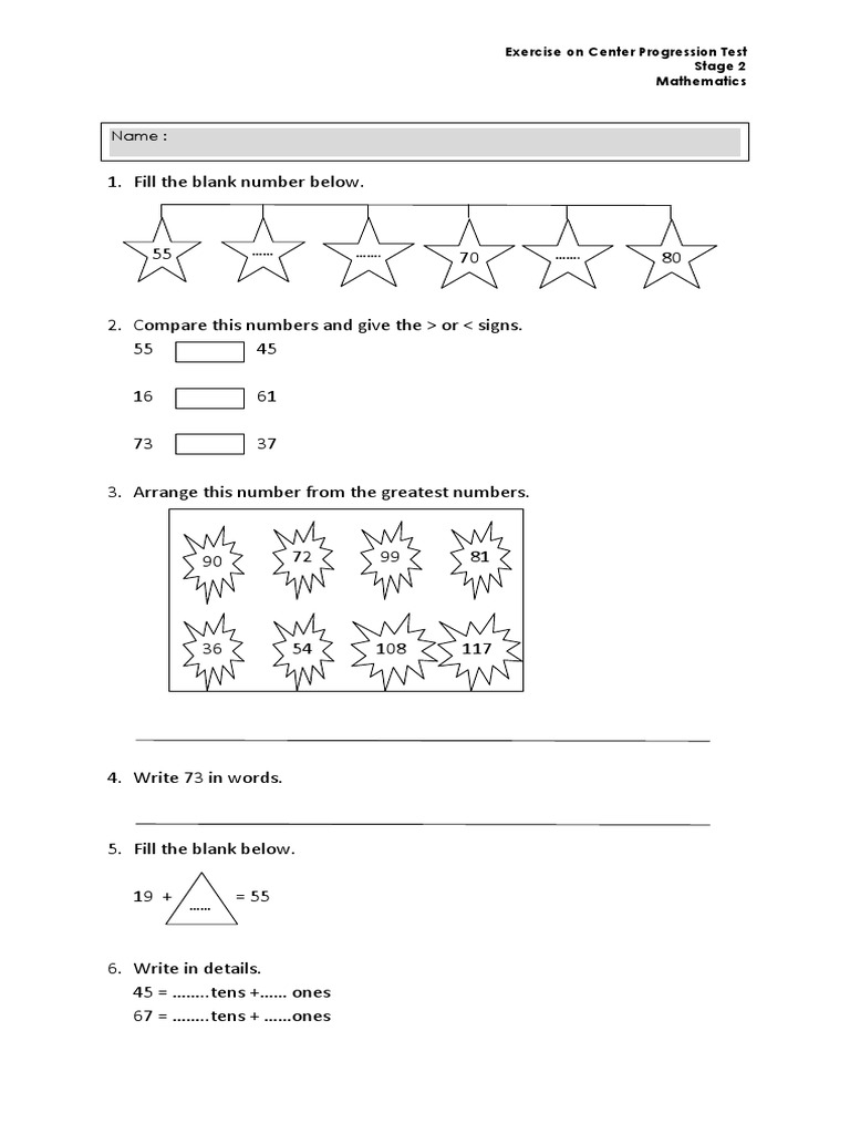 Stage 2 Mathematics Center Progression Test | PDF | Teaching Mathematics