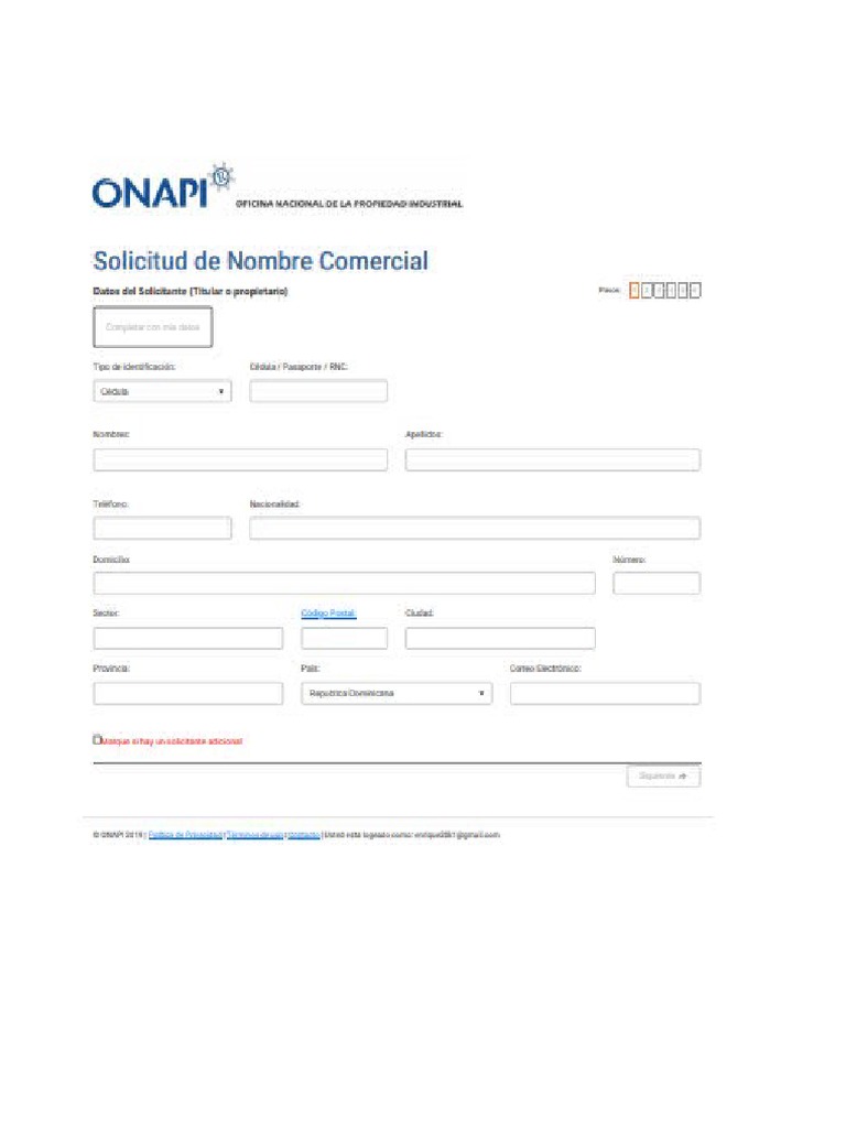 Registro Nombre C. ONAPI Virtual | PDF