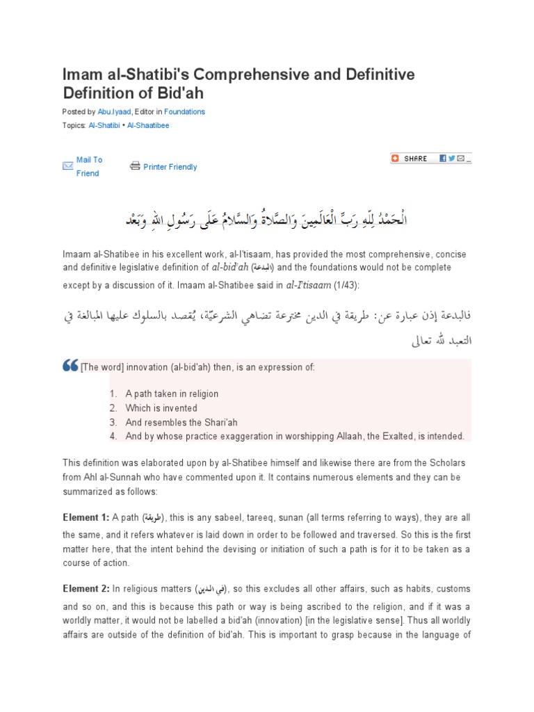 Imam Al-Shatibi's Comprehensive and Definitive Definition of Bid'ah ...