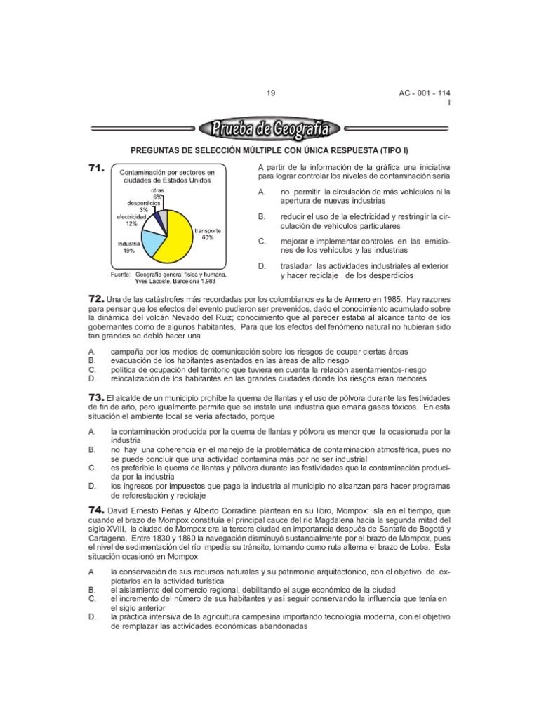 Geografia (Banco de Preguntas ICFES) 2003-1 | PDF | Biodiversidad | Agricultura