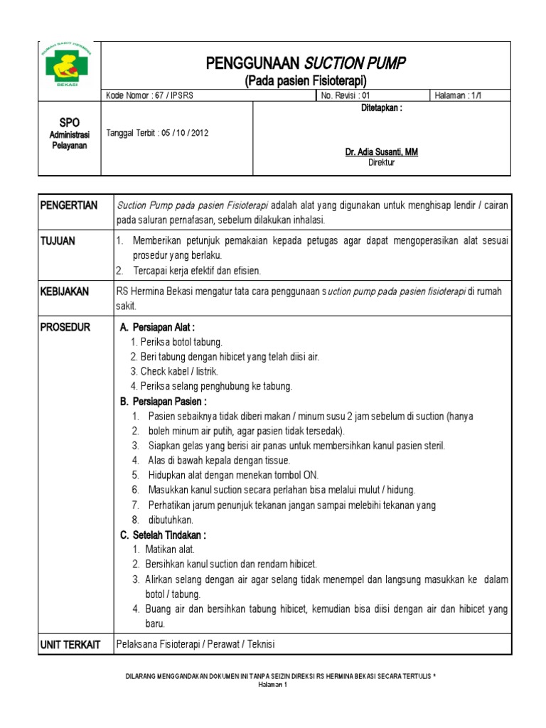 SPO Penggunaan Suction Pump | PDF