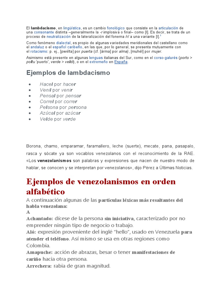 Lambdacismo y variantes del español | PDF | Lingüística | Voz humana