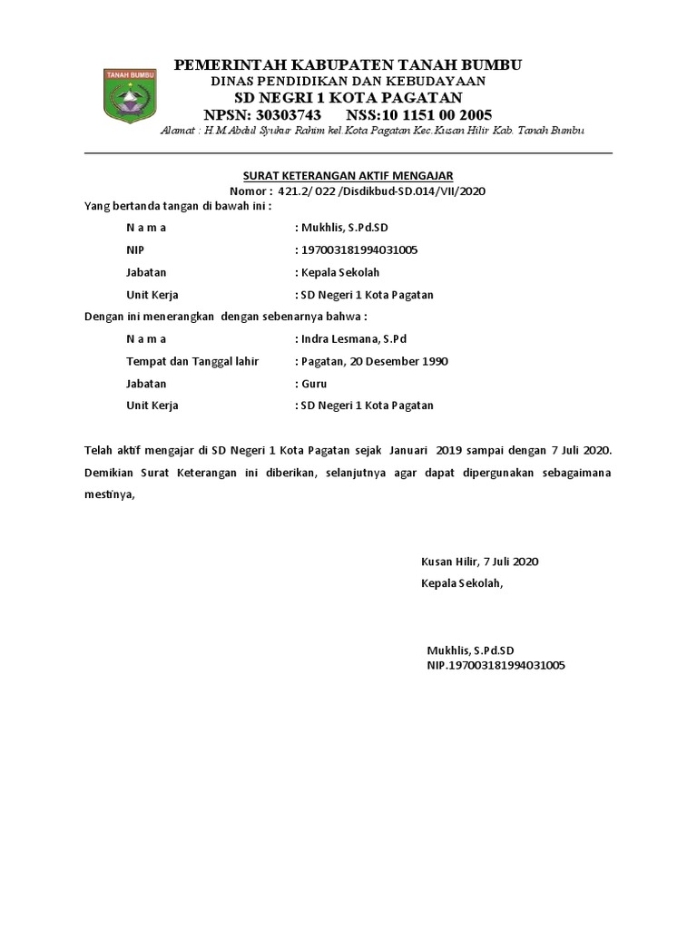 Surat Izin Mengajar dan Belajar | PDF